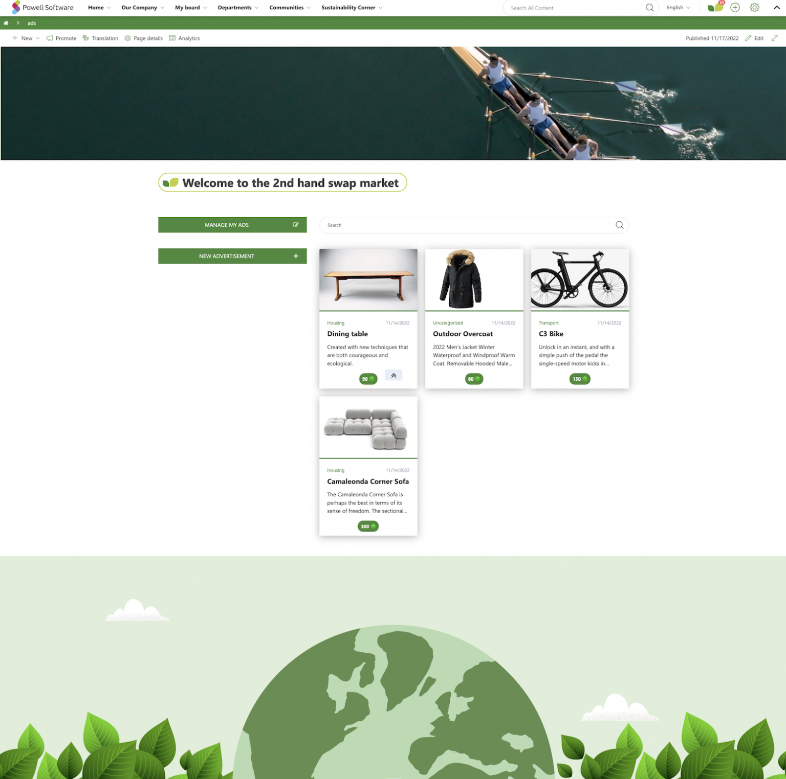 Create a Sustainability Corner in Powell Intranet - Powell