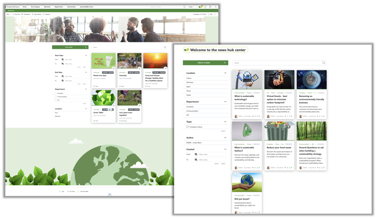 Create a Sustainability Corner in Powell Intranet - Powell