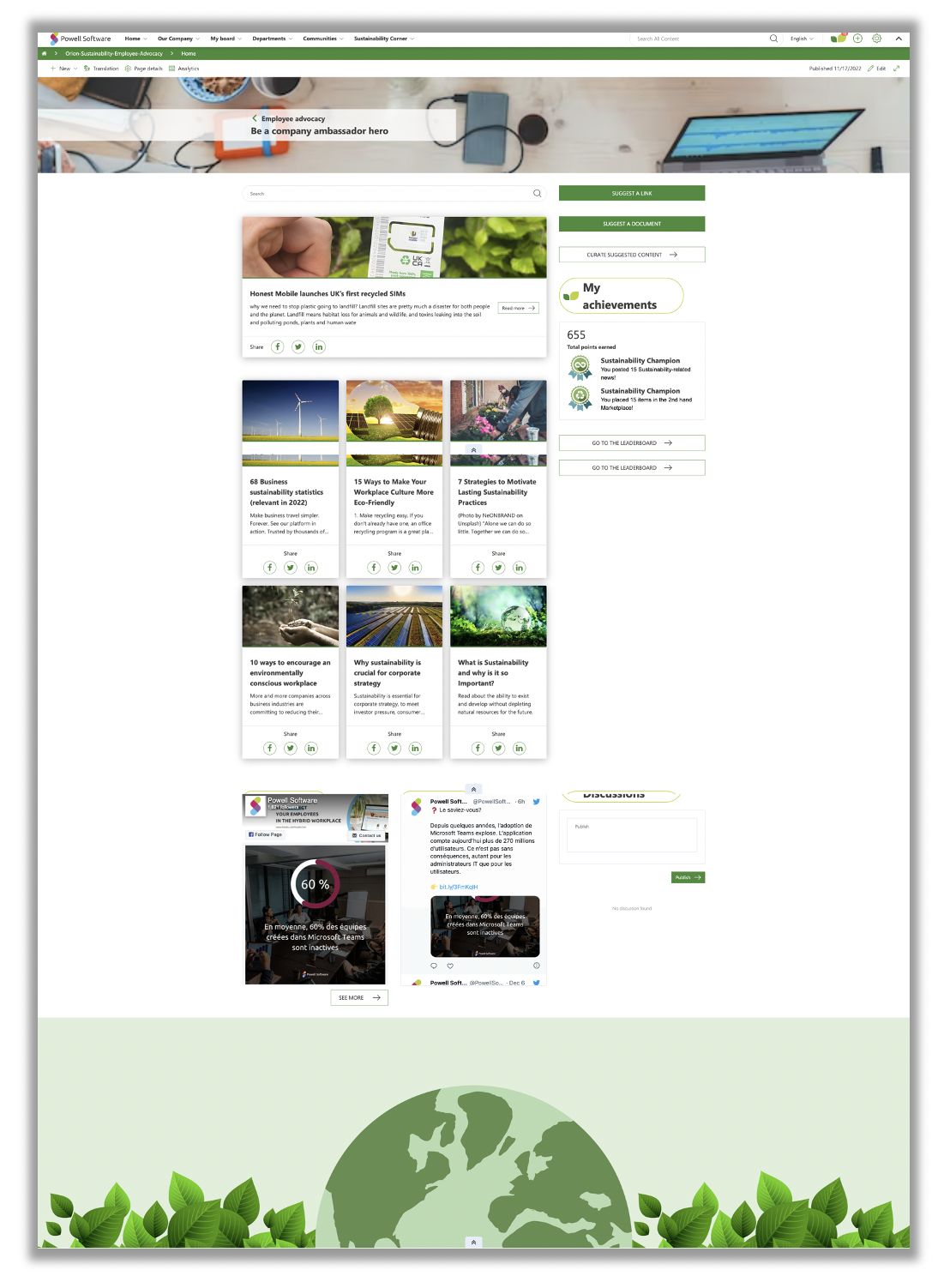 Create a Sustainability Corner in Powell Intranet - Powell
